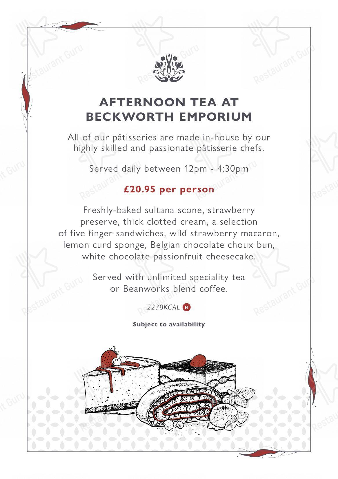 Menu at Beckworth Emporium cafe, Northampton
