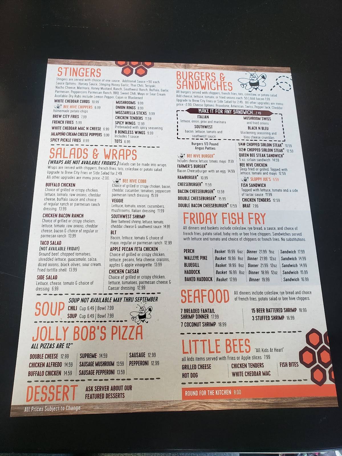 Menu at Bee Hive Barn & Grill, Neenah