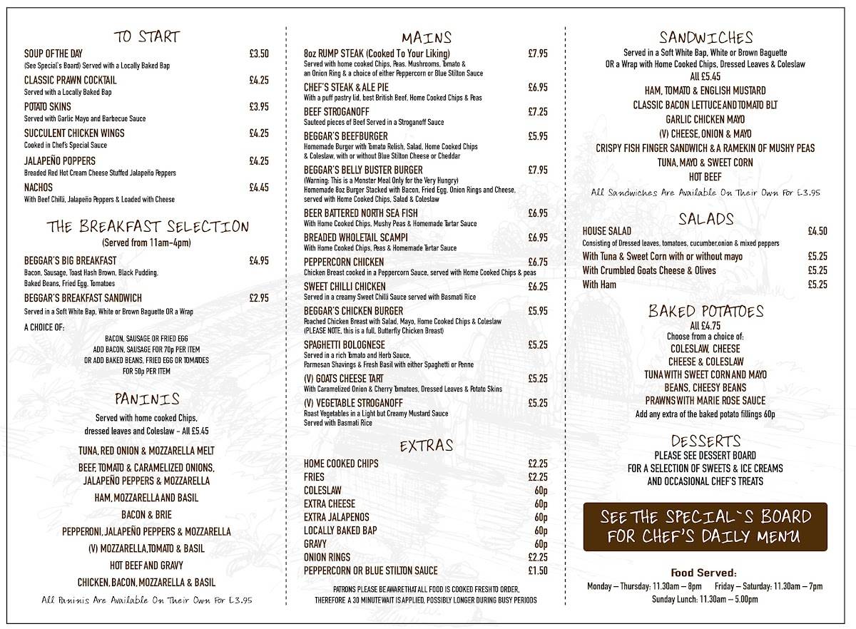 Menu at Beggar's Bridge - Pub & Kitchen, East Boldon