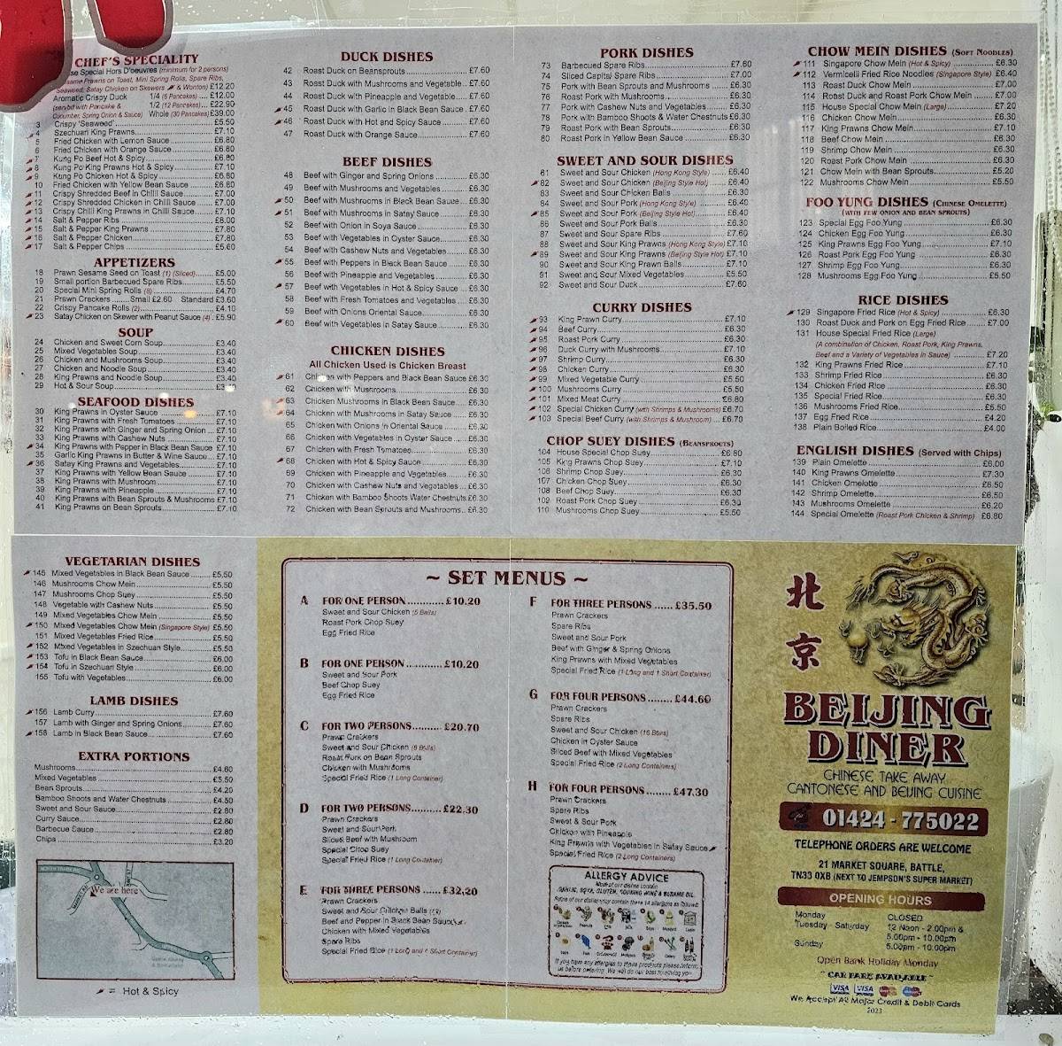 Menu at Beijing Diner Chinese Takeaway fast food, Battle