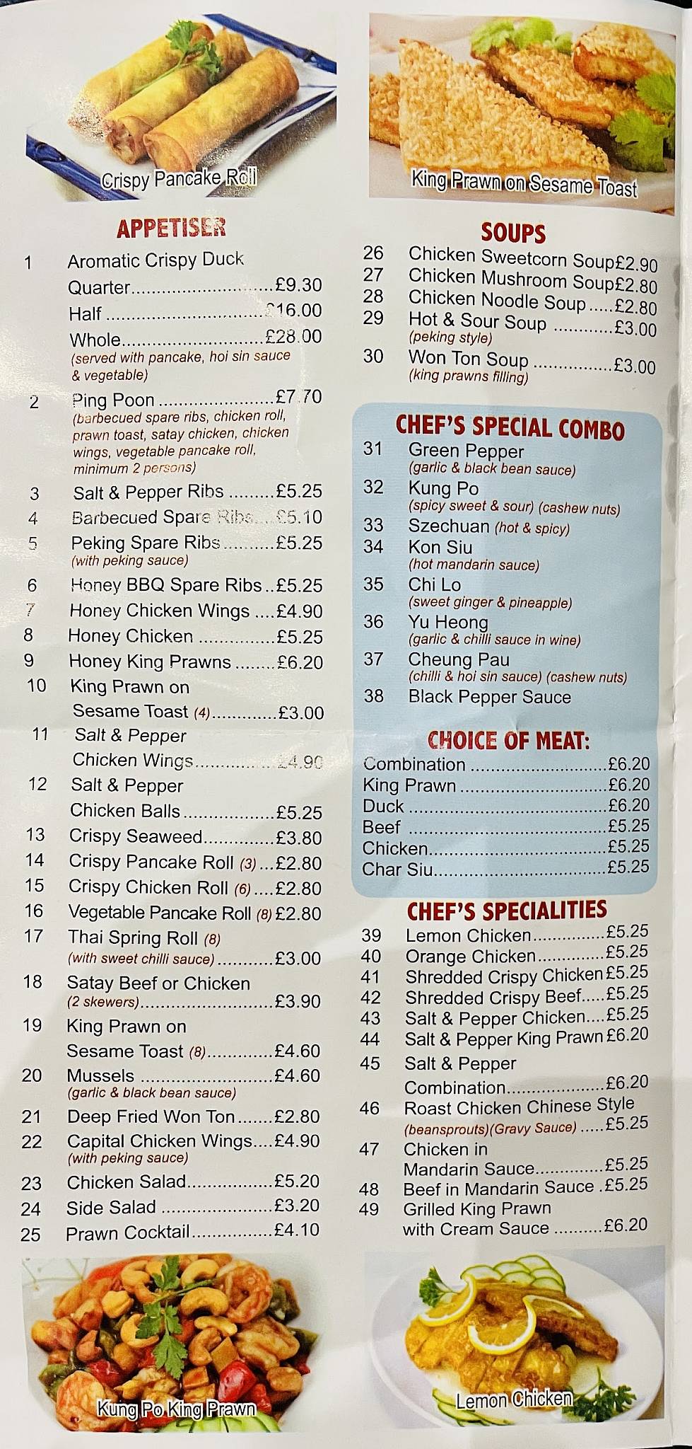 Menu at Beijing Villa restaurant, Falkirk
