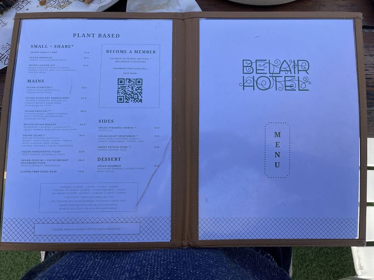 Menu at Belair Hotel restaurant, Blackwood