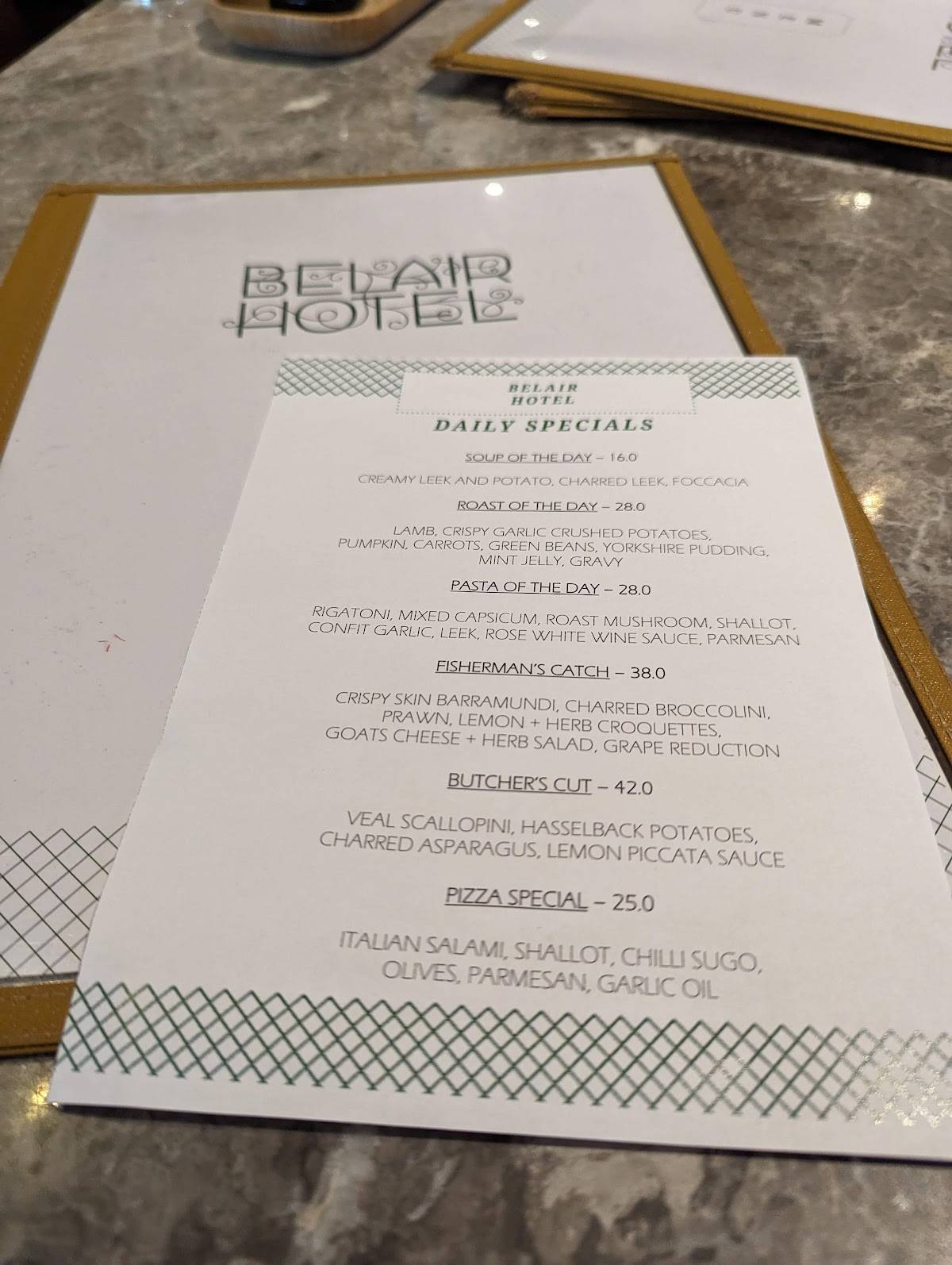 Menu at Belair Hotel restaurant, Blackwood