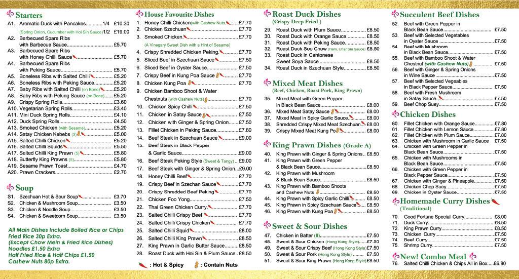 Menu at Good Fortune restaurant, Belfast, Eastleigh Dr