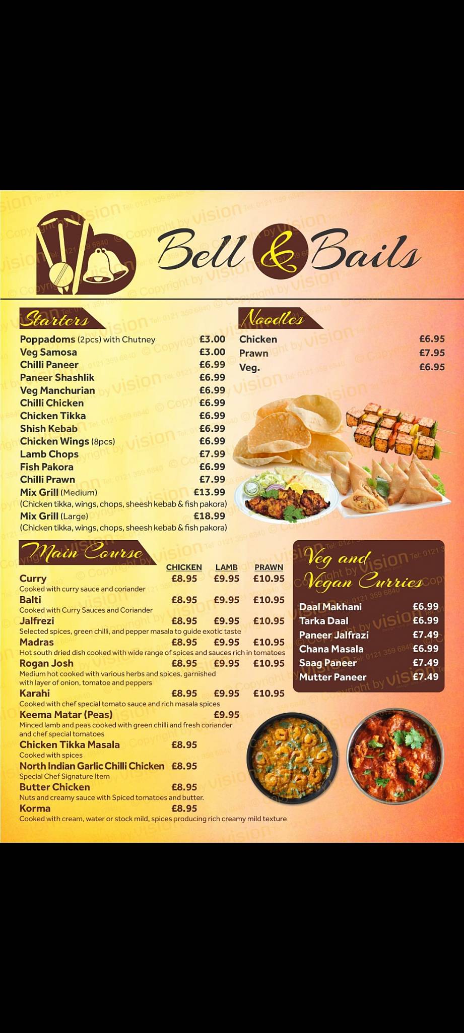 Menu at Bell & Bails Pub And Indian Grill, Telford