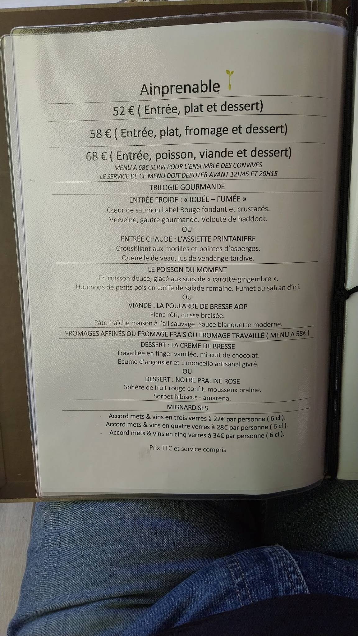 Menu au Restaurant La Fine Fourchette, Virignin, D1504