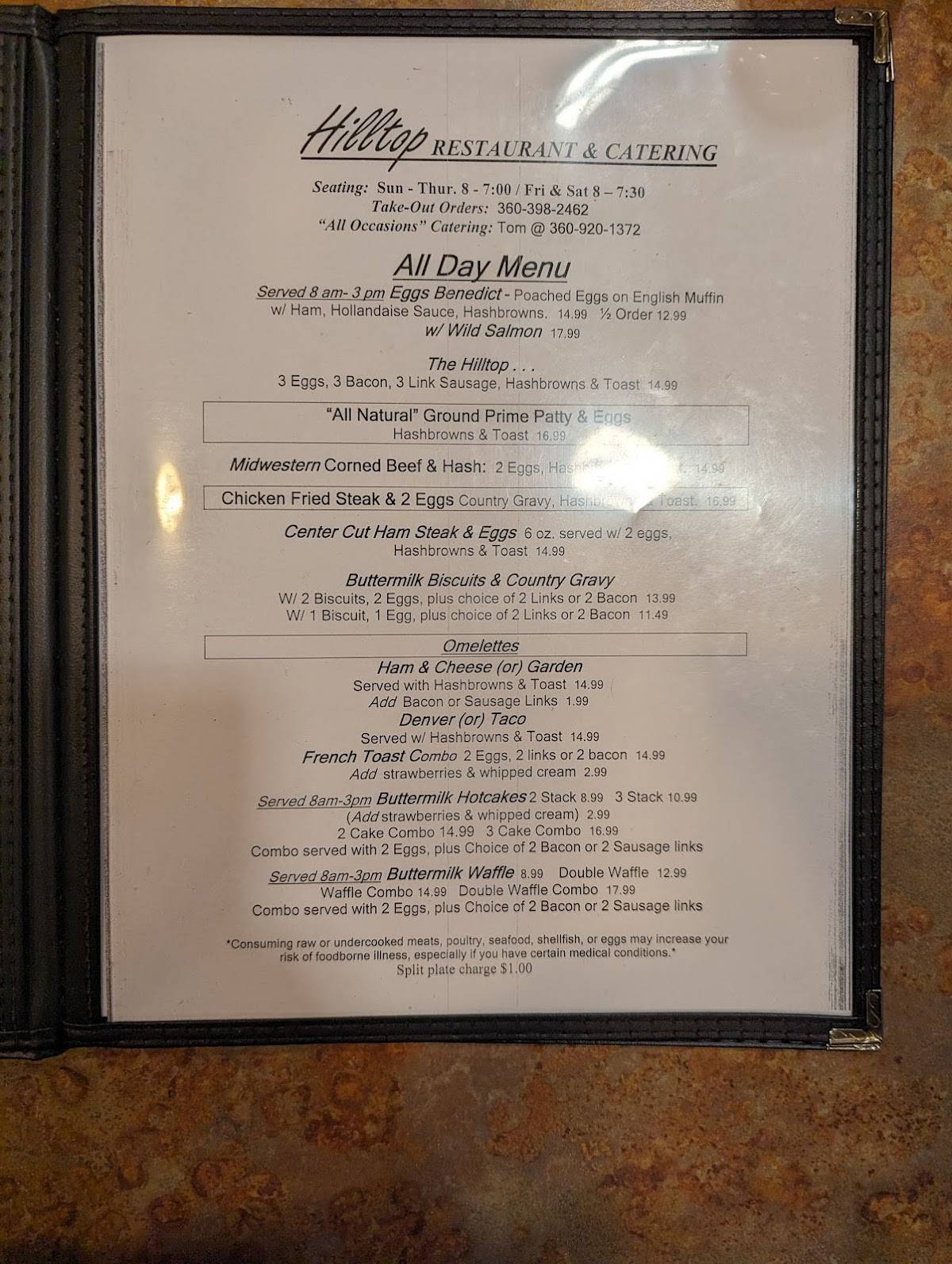 Menu at Hilltop Restaurant & Catering, Bellingham