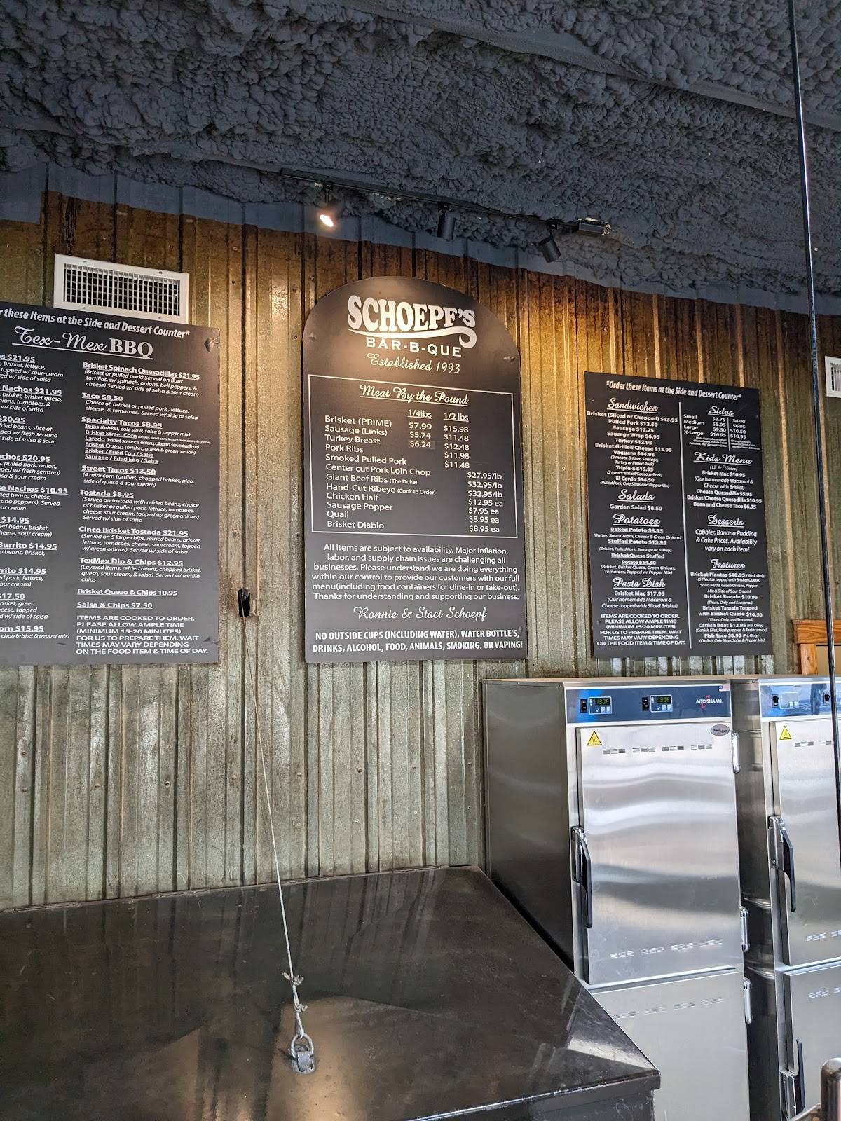 Menu at Schoepf's Bbq, Belton