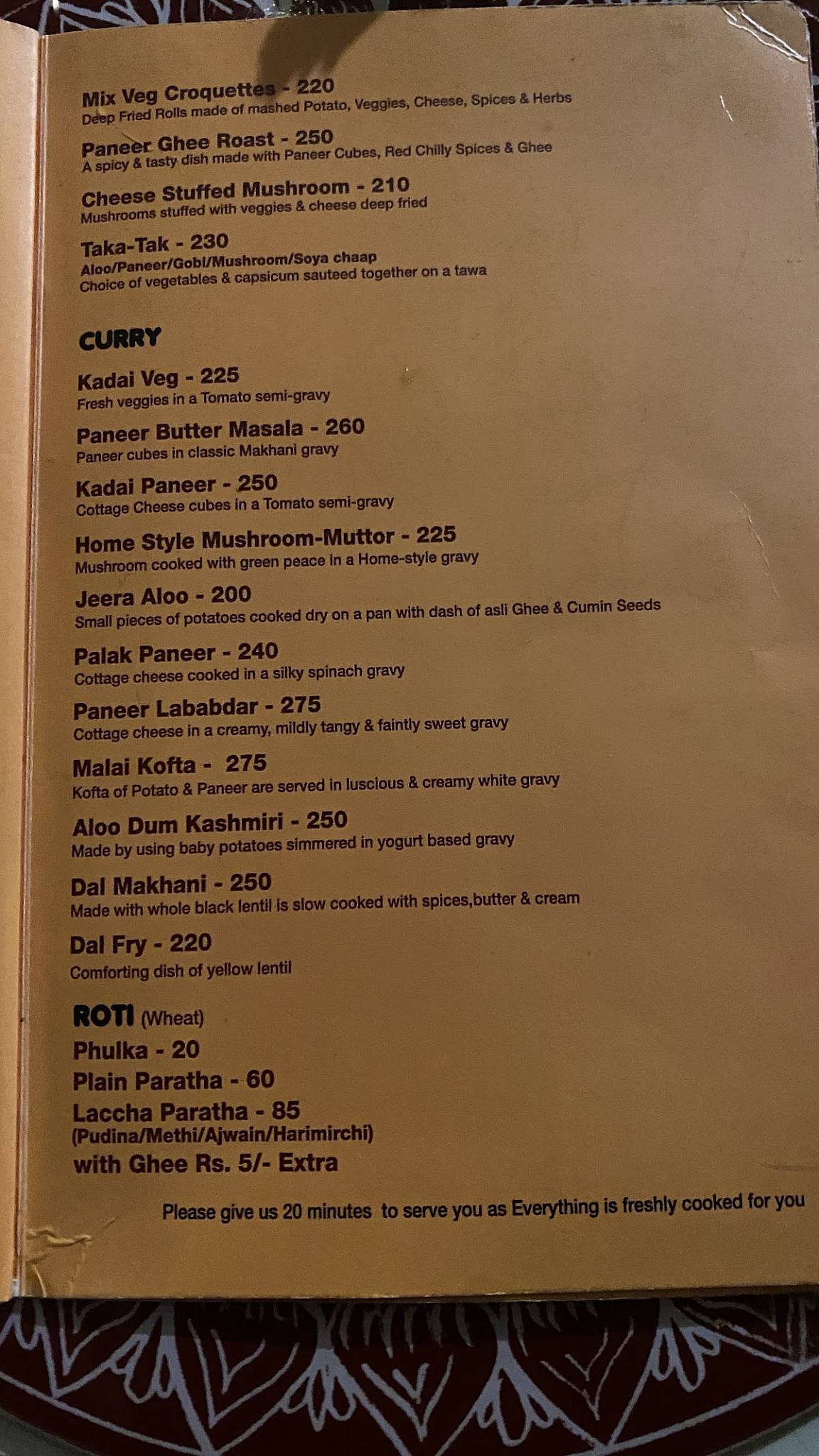 Menu at Elephant's High cafe, Bengaluru