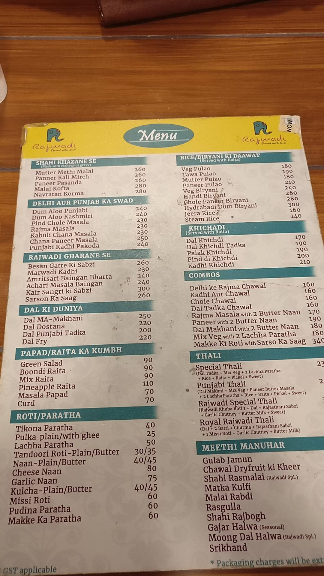Menu at Rajwadi, Bengaluru, 595, 60 Feet Road, AECS Layout, Brookfield