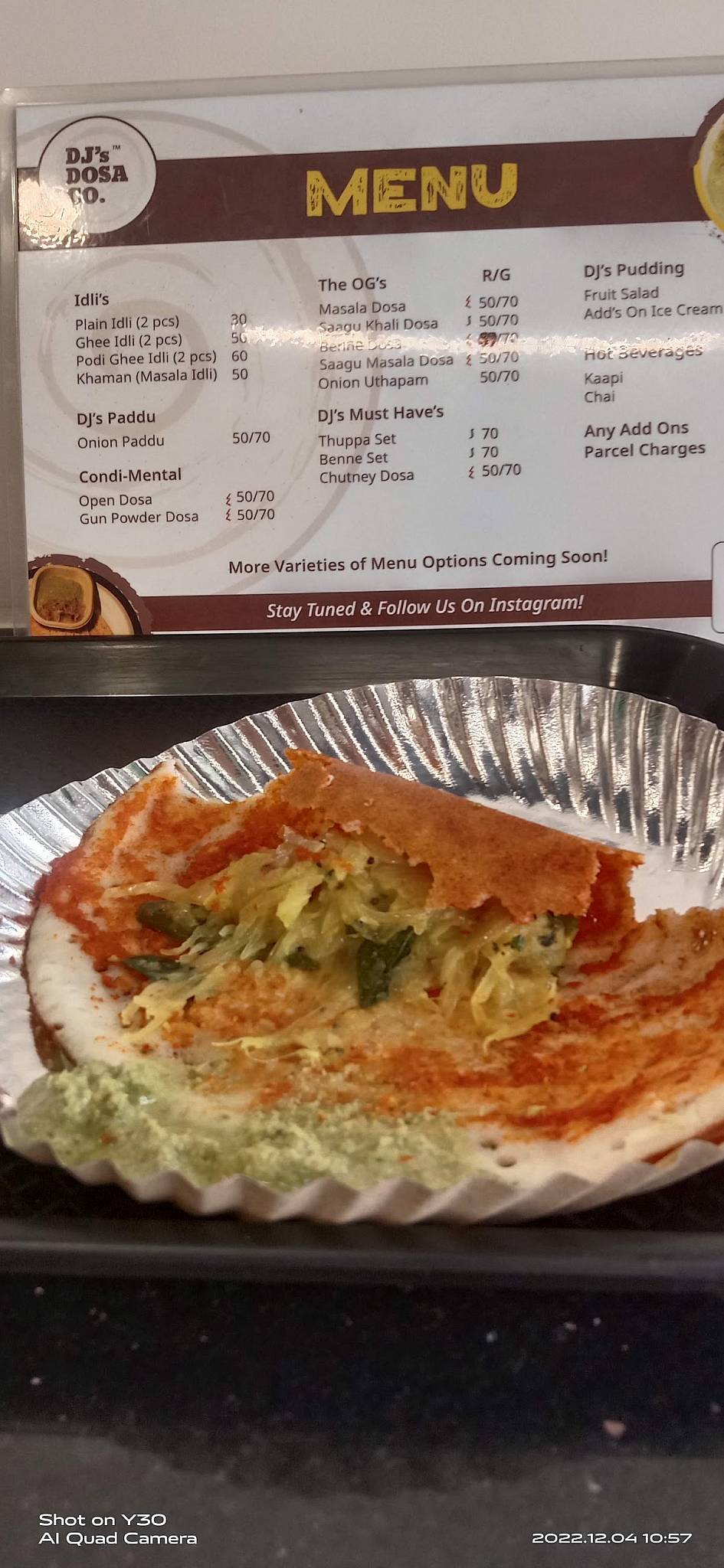 Menu at SSD Shashi Thatte Idli DJ’s Dosa Co., Bengaluru