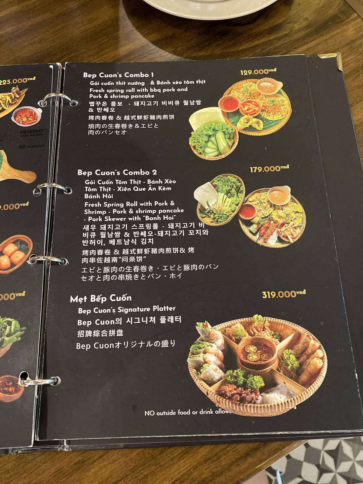 Menu at Bếp Cuốn Sài Gòn restaurant, Ho Chi Minh City, 76 Võ Văn Tần