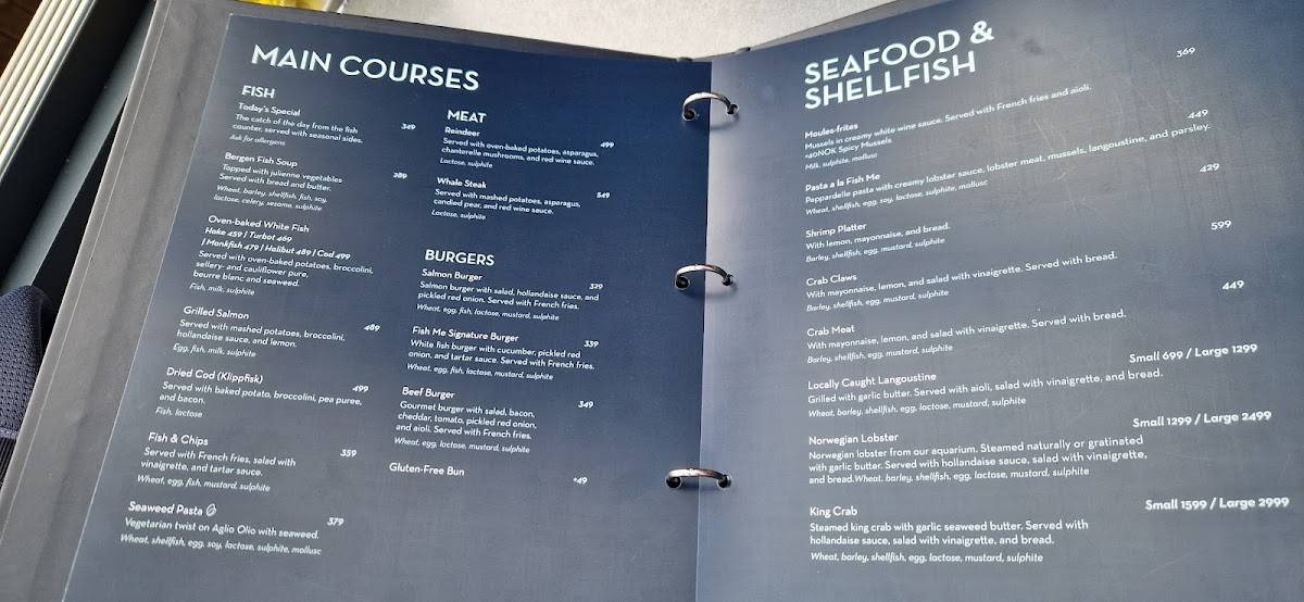 Menu at Fish Me Fishmarket restaurant, Bergen