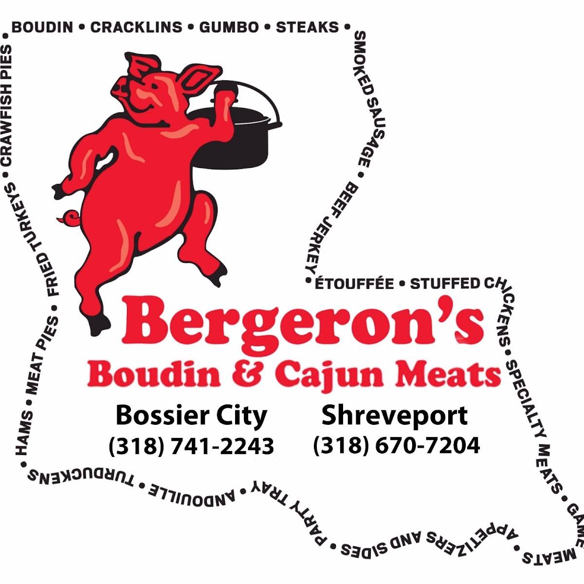 Menu at Bergeron's Boudin & Cajun Meats restaurant, Shreveport