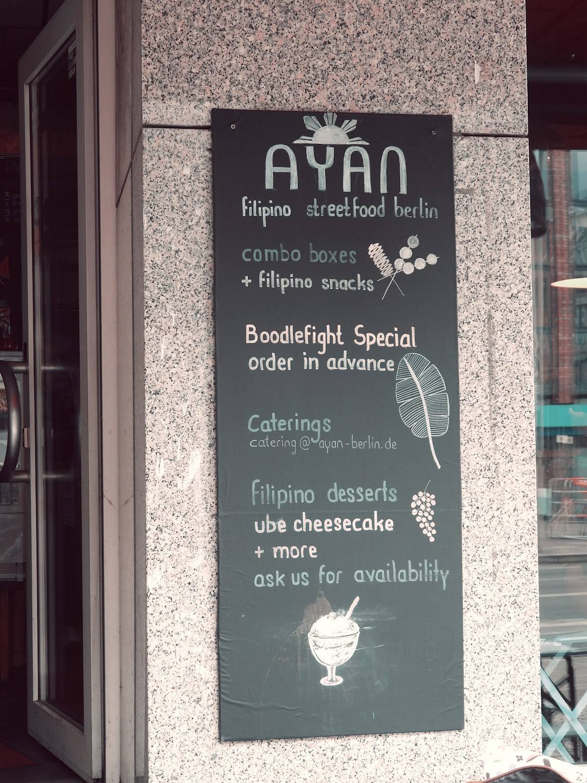 Carta del restaurante AYAN filipino streetfood, Berlin