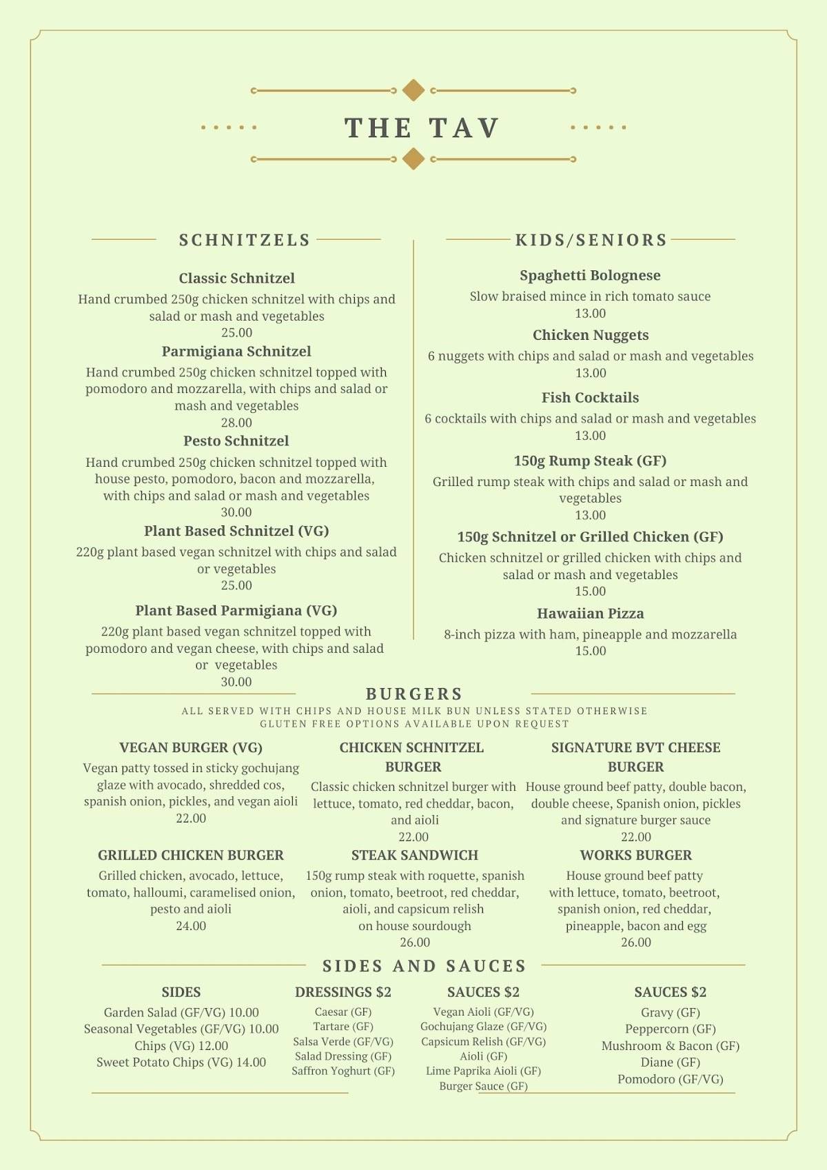 Menu at Berowra Village Tavern pub & bar, Berowra Heights