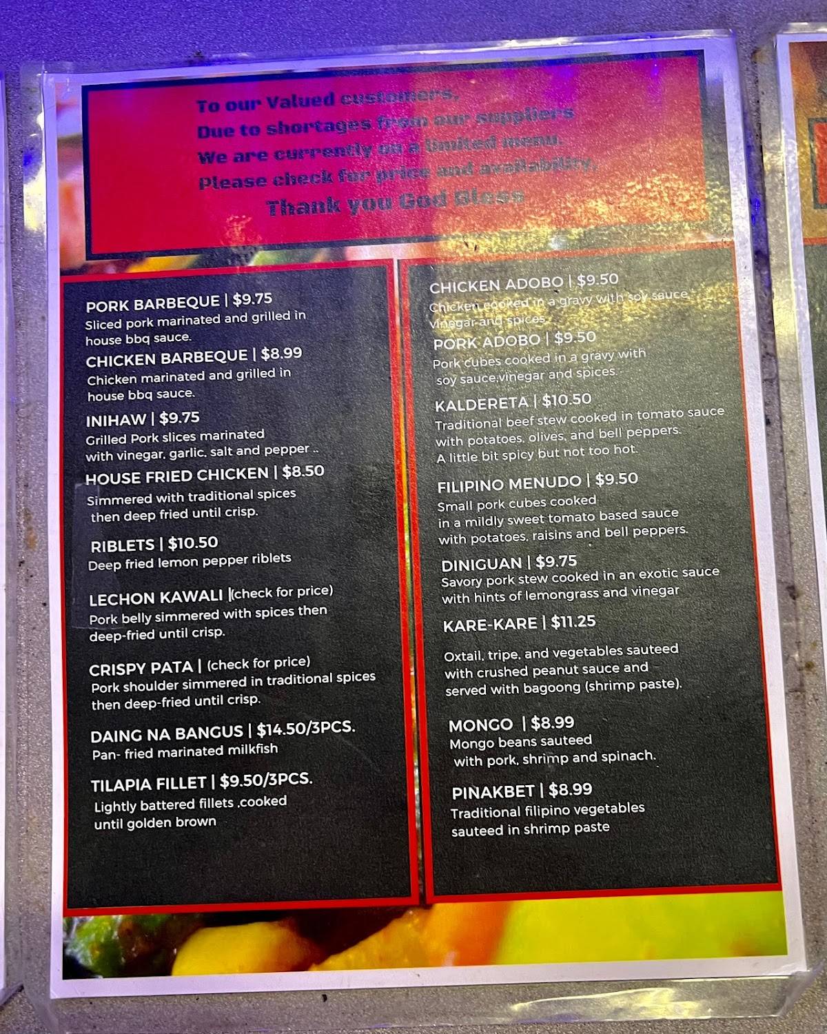 Menu at Best Lumpia BBQ, Stockton, Thornton Rd J