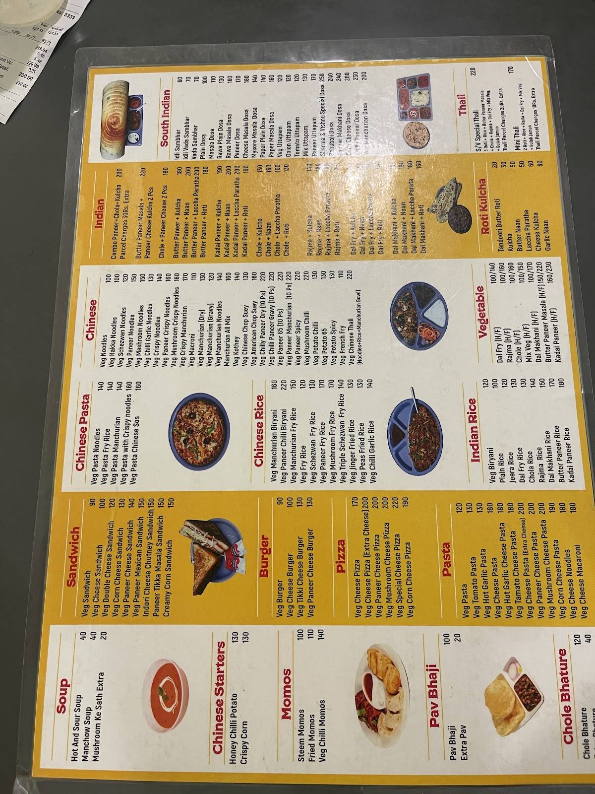Menu at Sharma & Vishnu, Bhopal