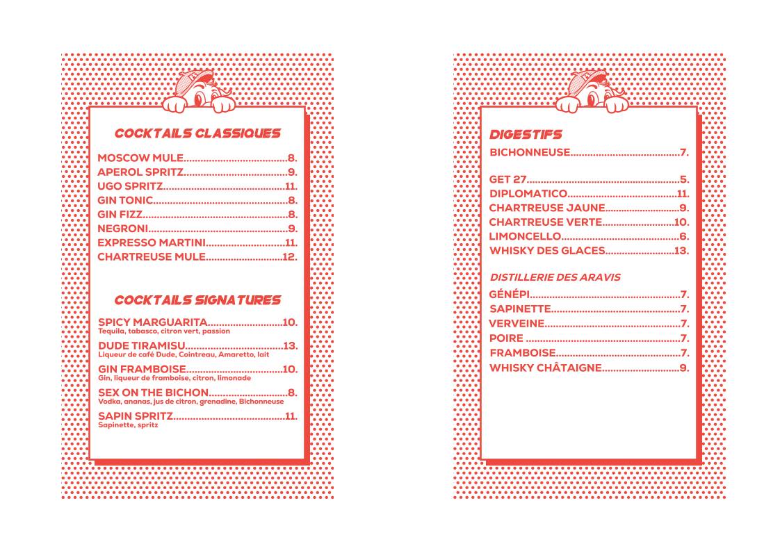 Carta de Bichon Restaurant, Lyon