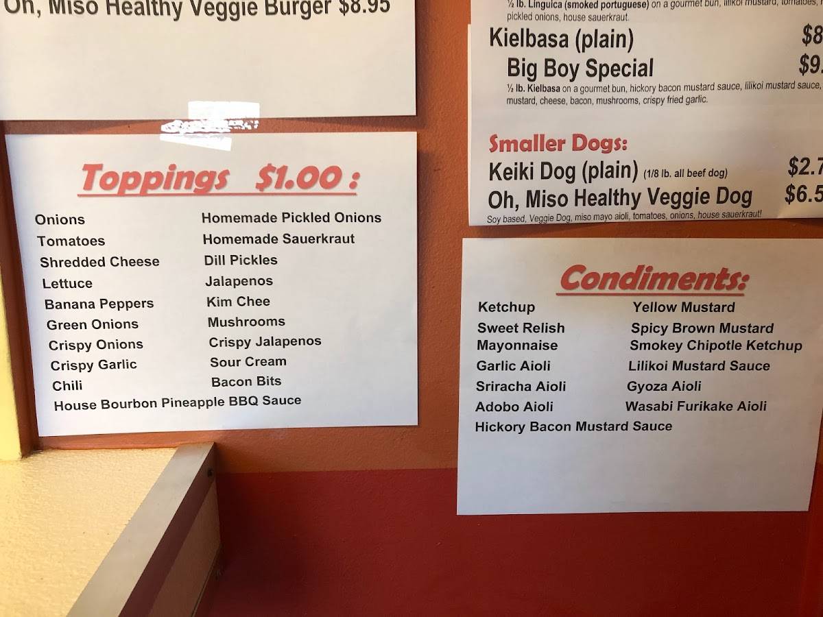 Menu at Big Island Top Dogs restaurant, Hilo