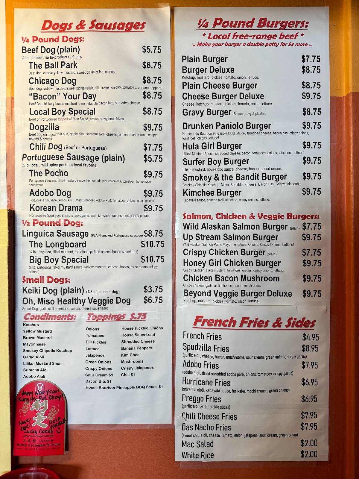 Menu at Big Island Top Dogs restaurant, Hilo