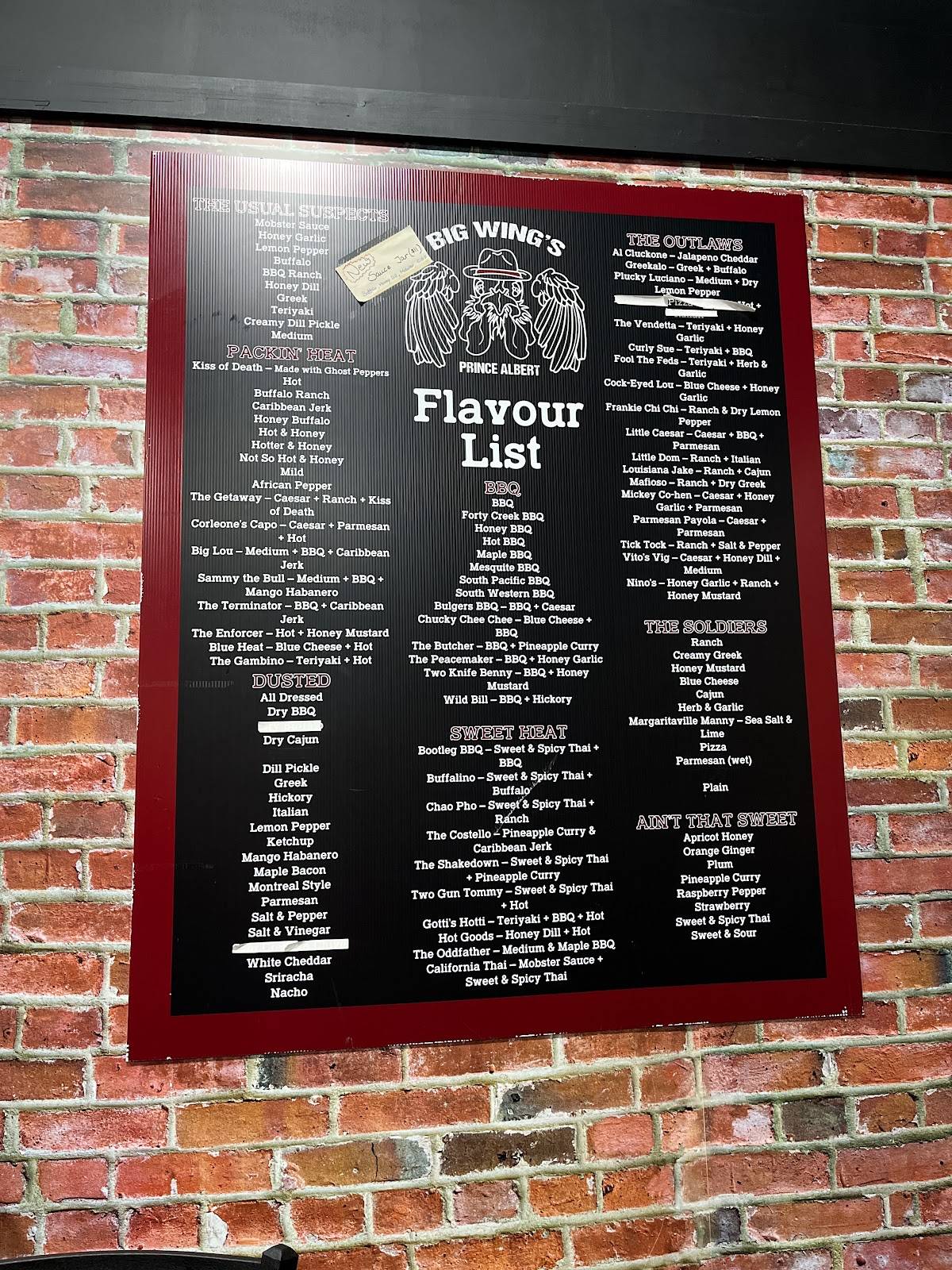 Menu at Big Wing's Prince Albert restaurant, Prince Albert