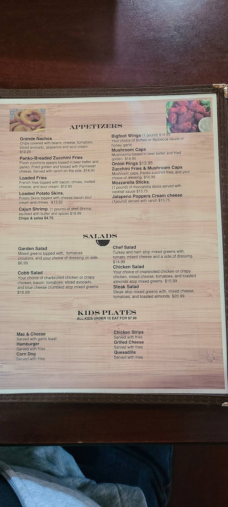 Menu at Bigfoot Steakhouse, Willow Creek