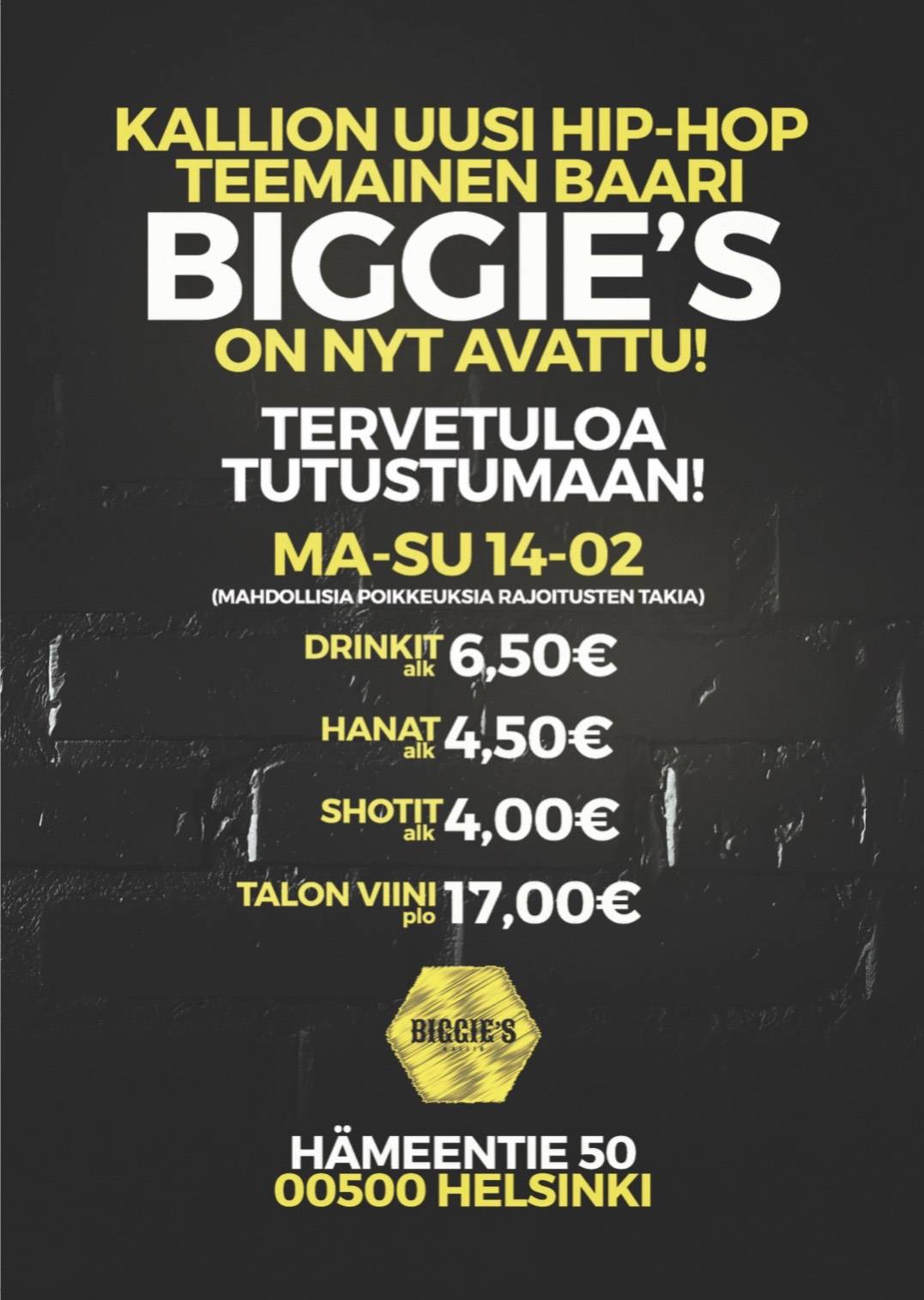 Carta del pub y bar Biggie's, Helsinki