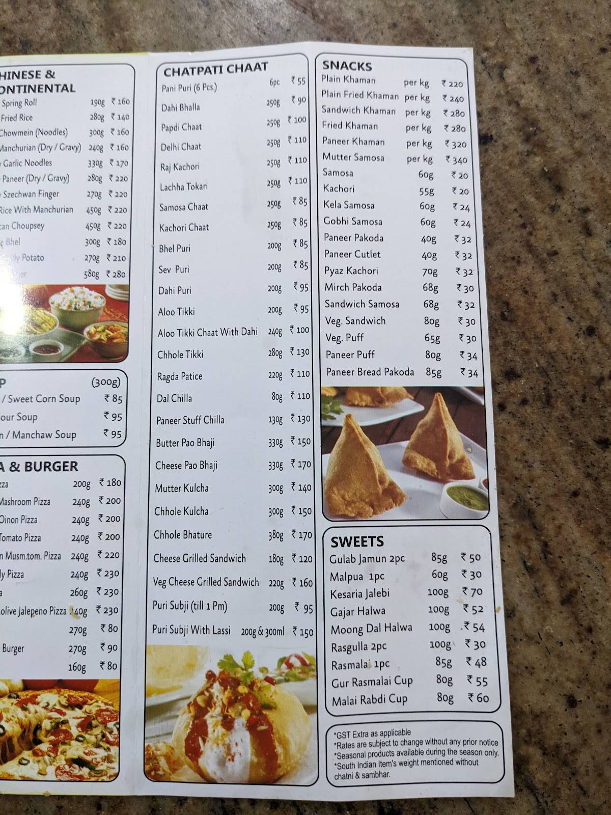 Menu at Bikanervala, Ahmedabad, Road