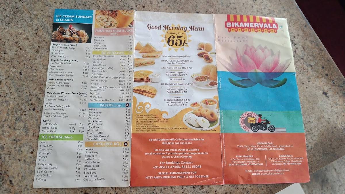 Menu at Bikanervala, Ahmedabad, Road