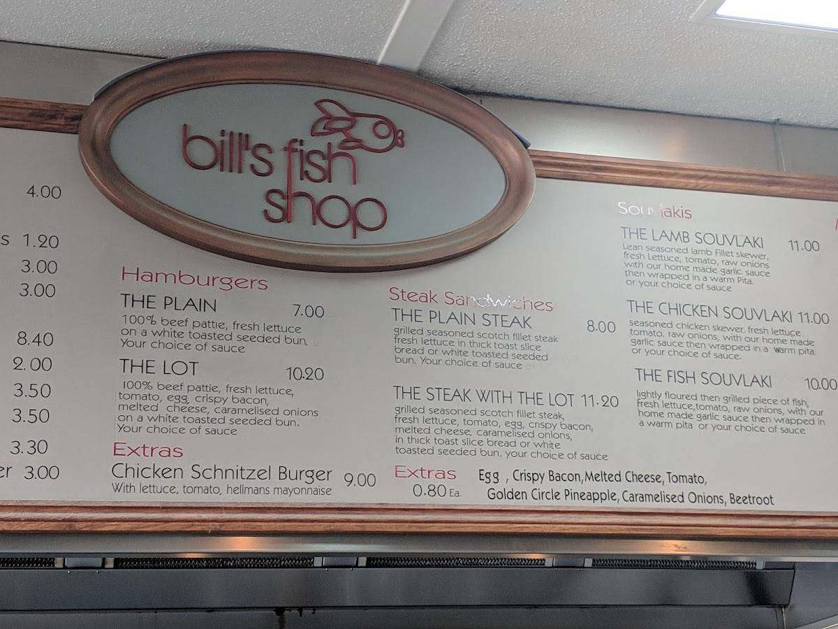 Menu at Bills Fish Shop fast food, Maryborough