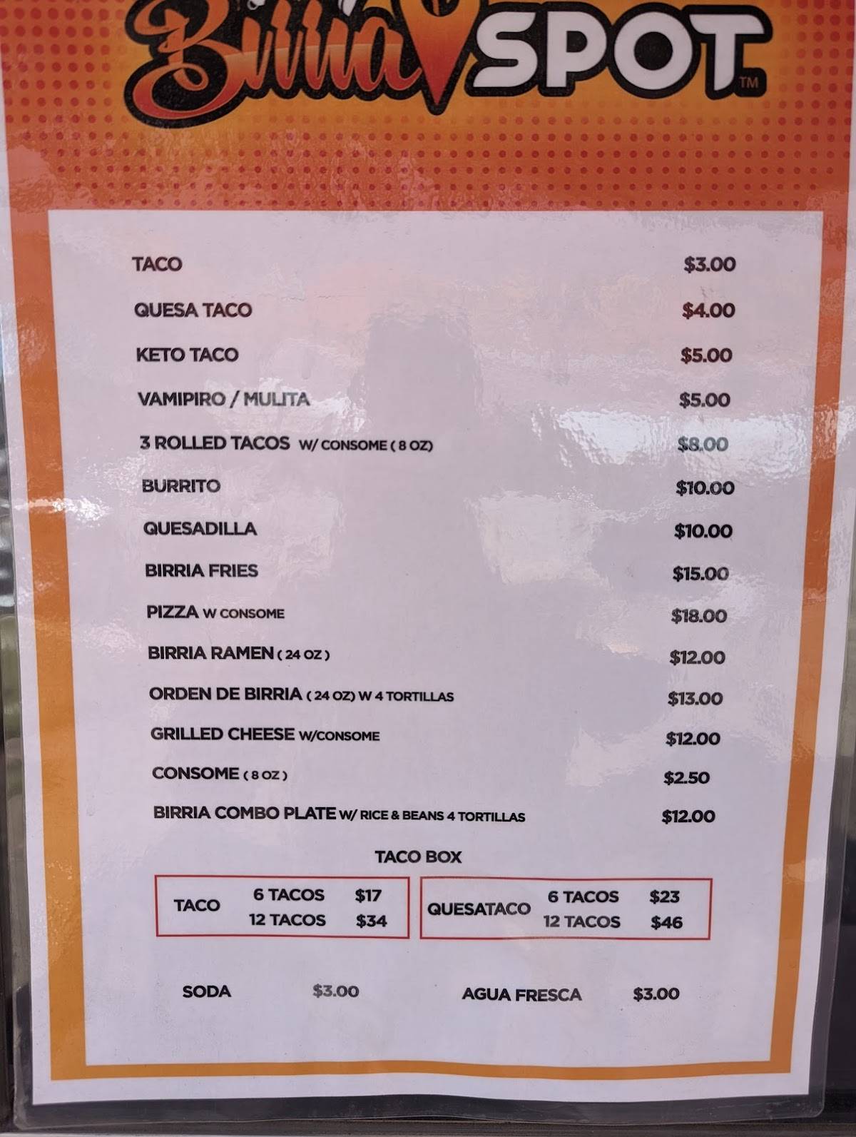 Menu at Birria Spot restaurant, National City