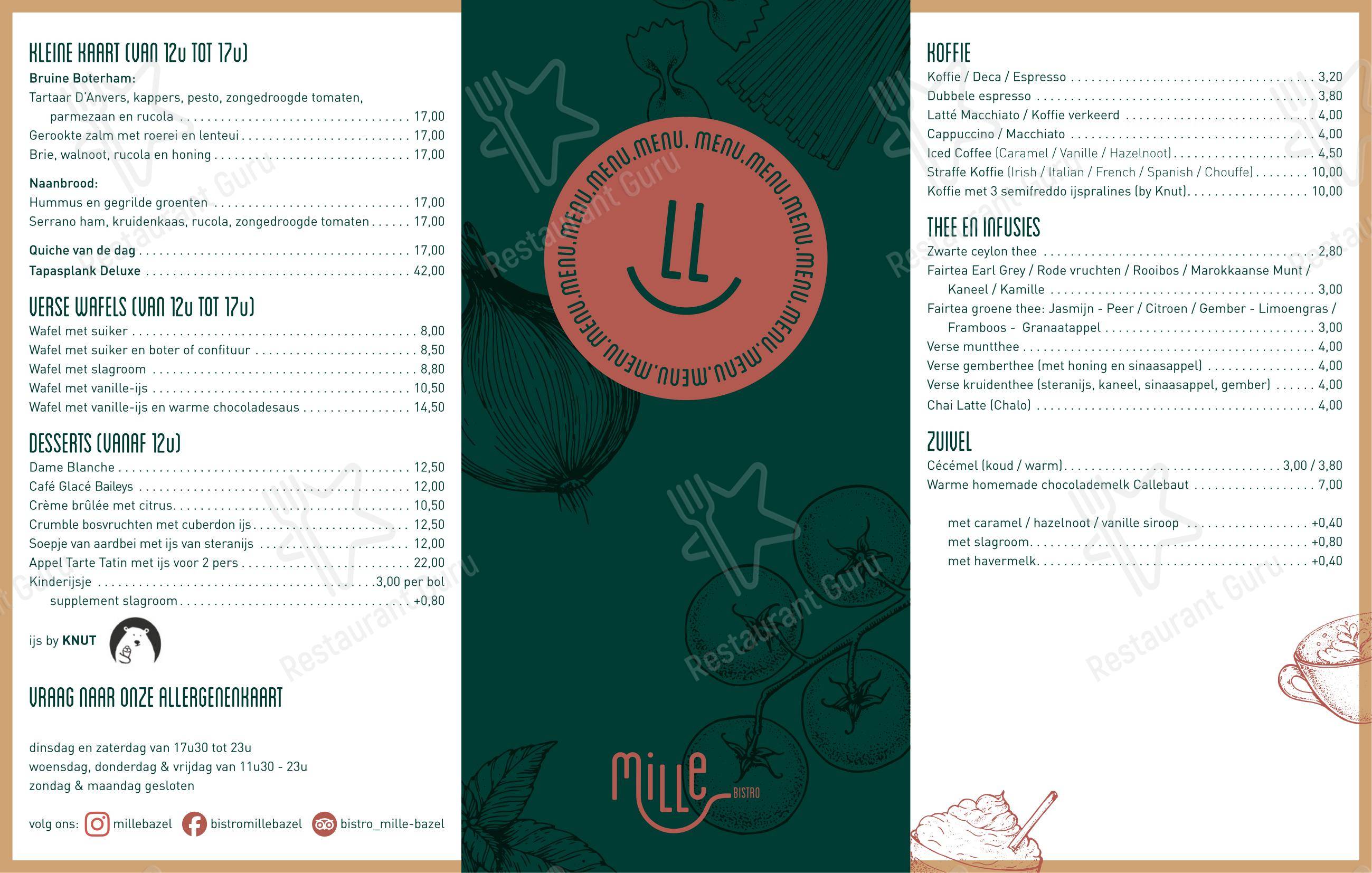 Speisekarte von Bistro Mille, Kruibeke