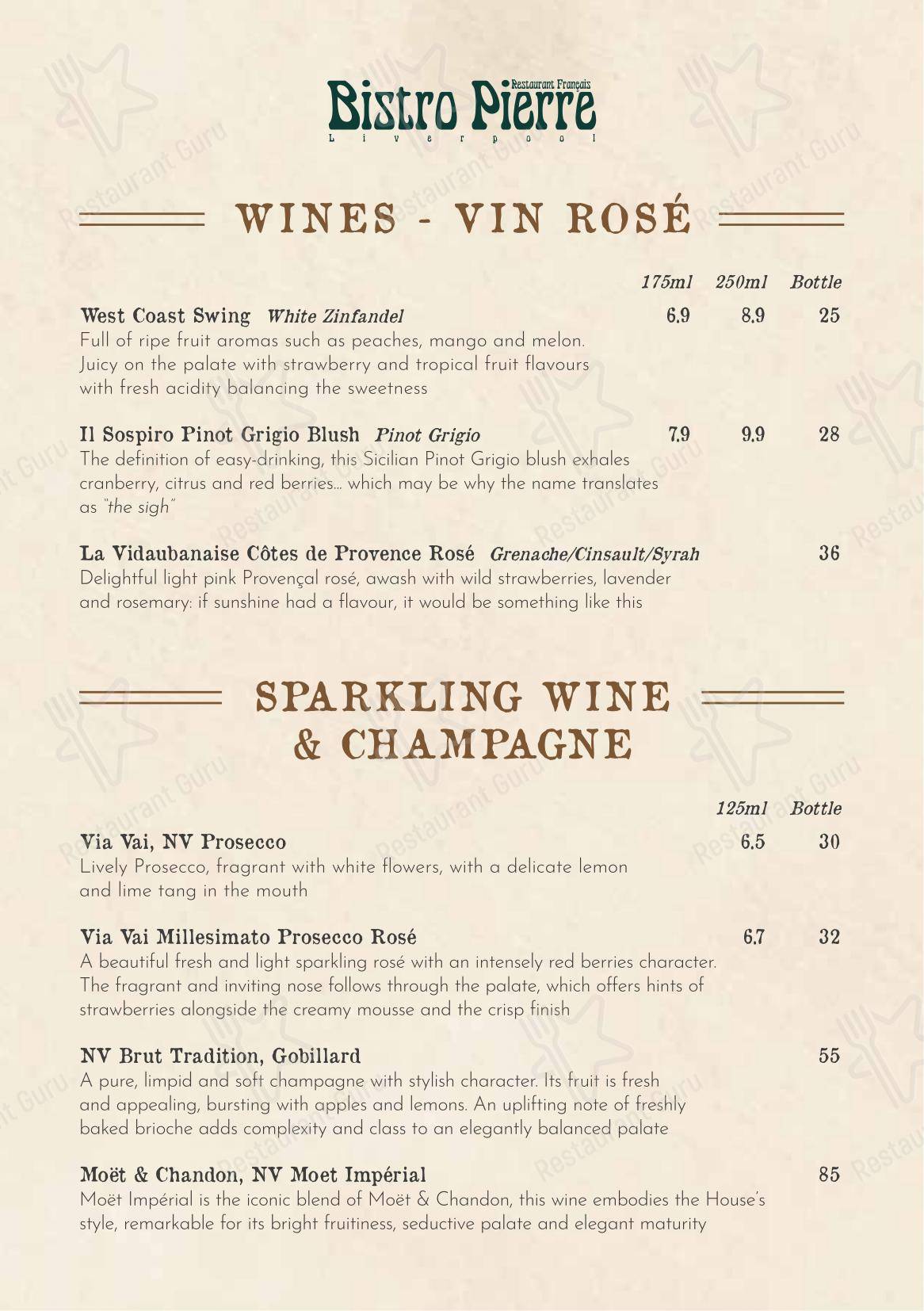 Menu at Bistro Pierre LIVERPOOL CAVERN QUARTER pub & bar, Liverpool, 14 ...