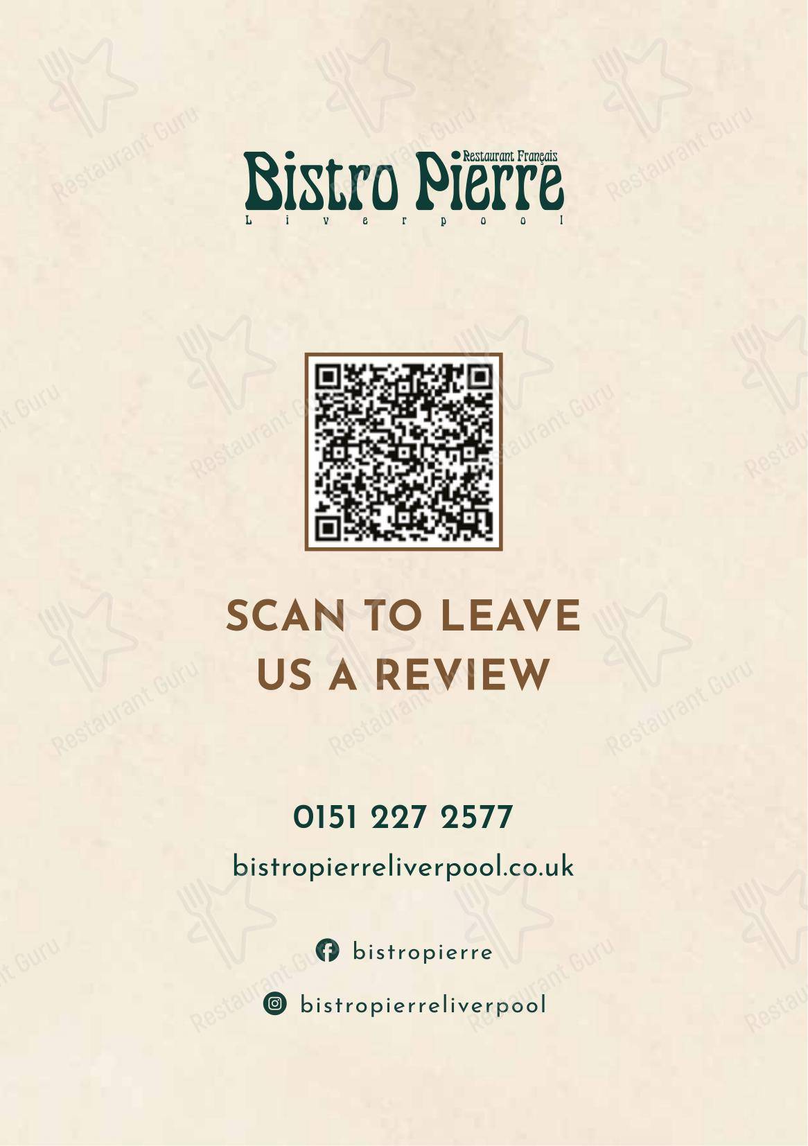 Menu at Bistro Pierre LIVERPOOL CAVERN QUARTER pub & bar, Liverpool, 14 ...