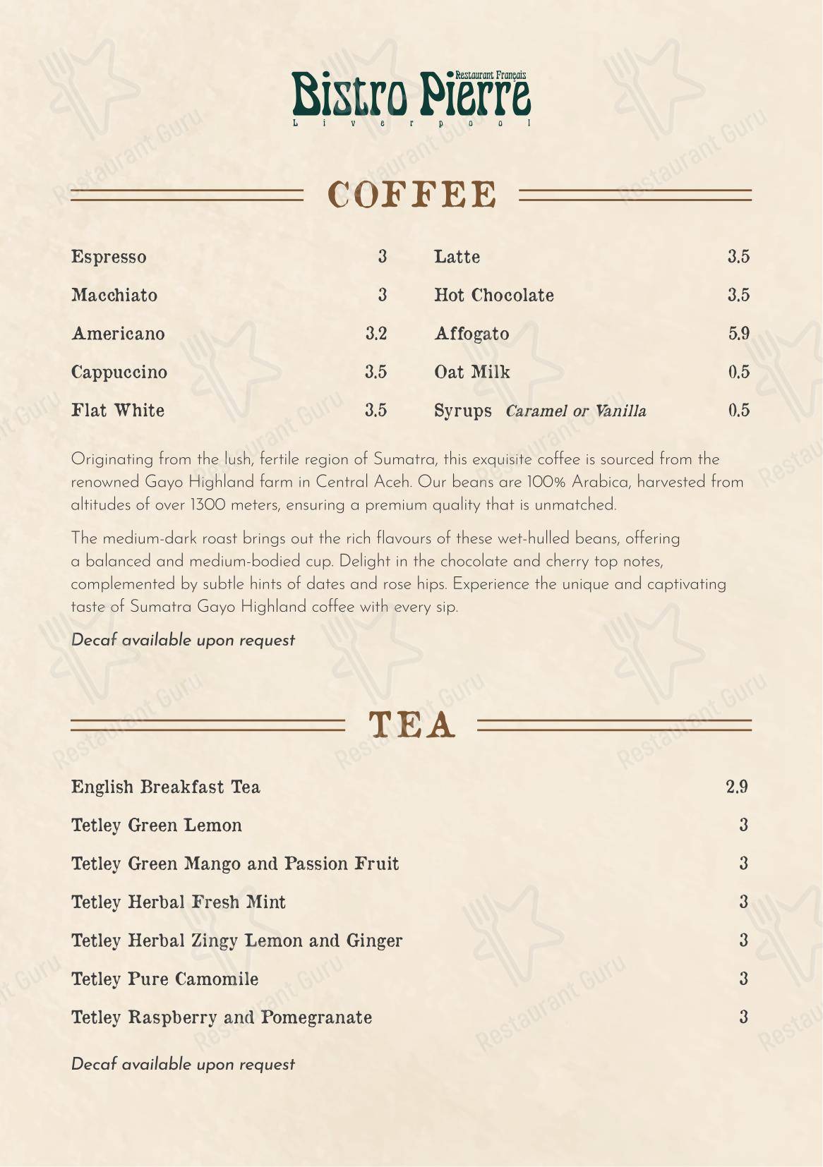 Menu at Bistro Pierre LIVERPOOL CAVERN QUARTER pub & bar, Liverpool, 14 ...