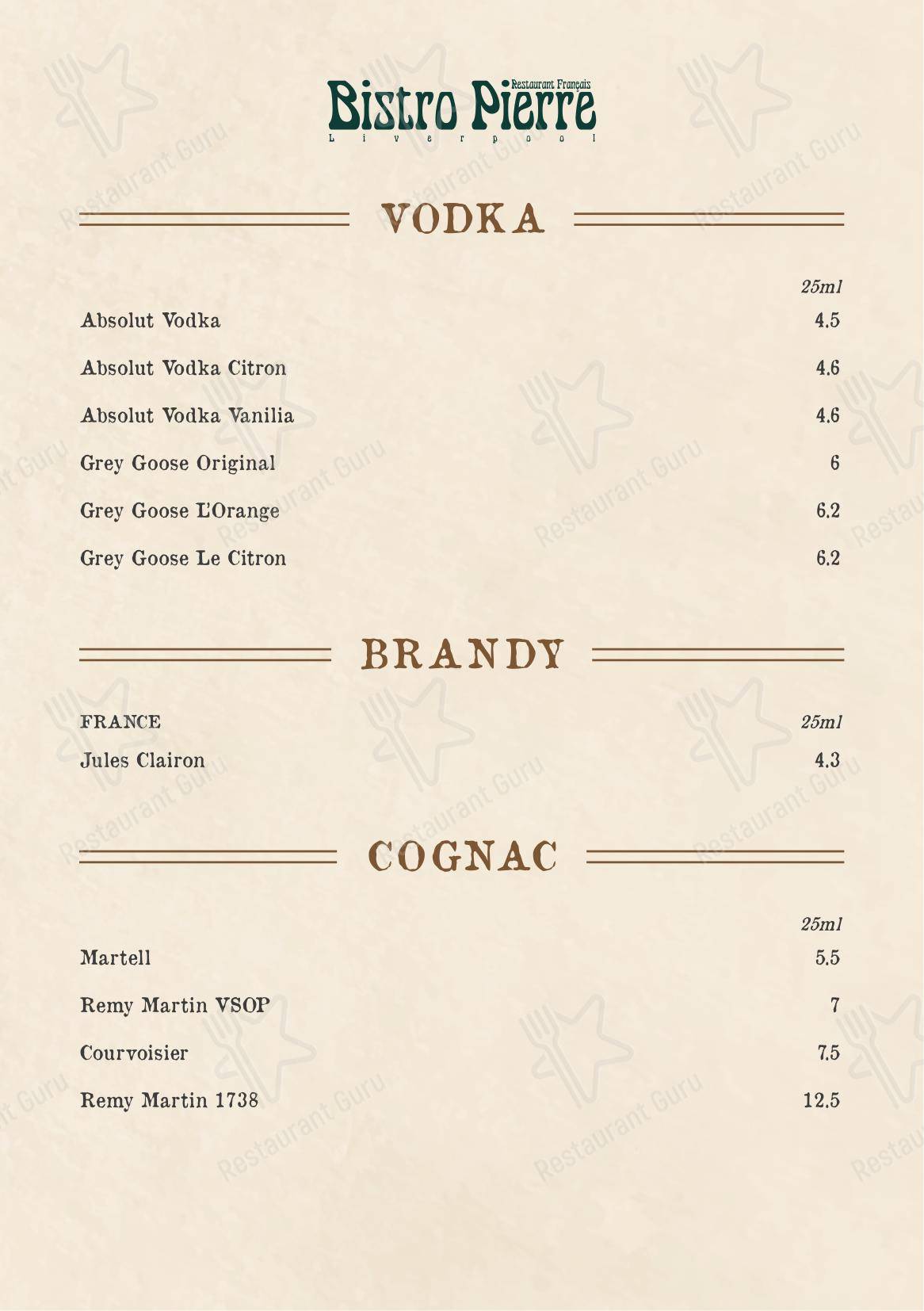 Menu at Bistro Pierre LIVERPOOL CAVERN QUARTER pub & bar, Liverpool, 14 ...