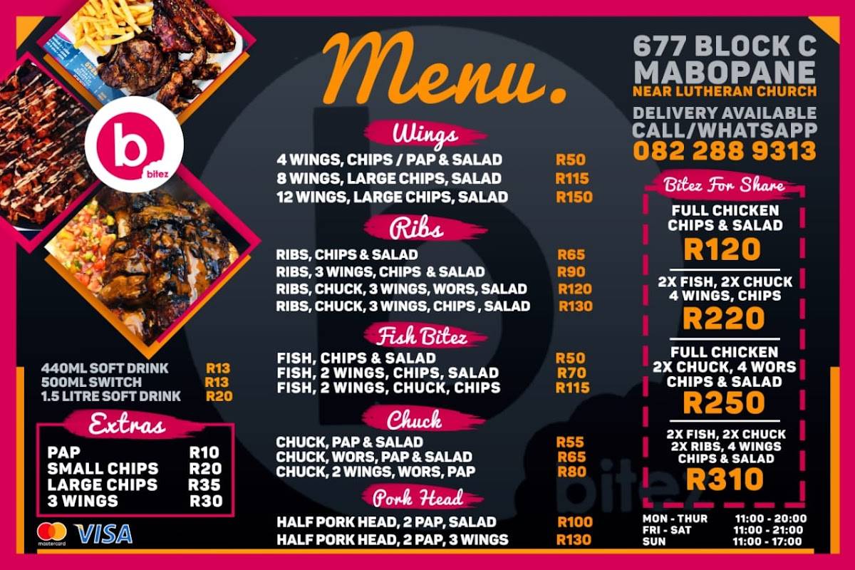 Menu at Bitez restaurant, Mabopane