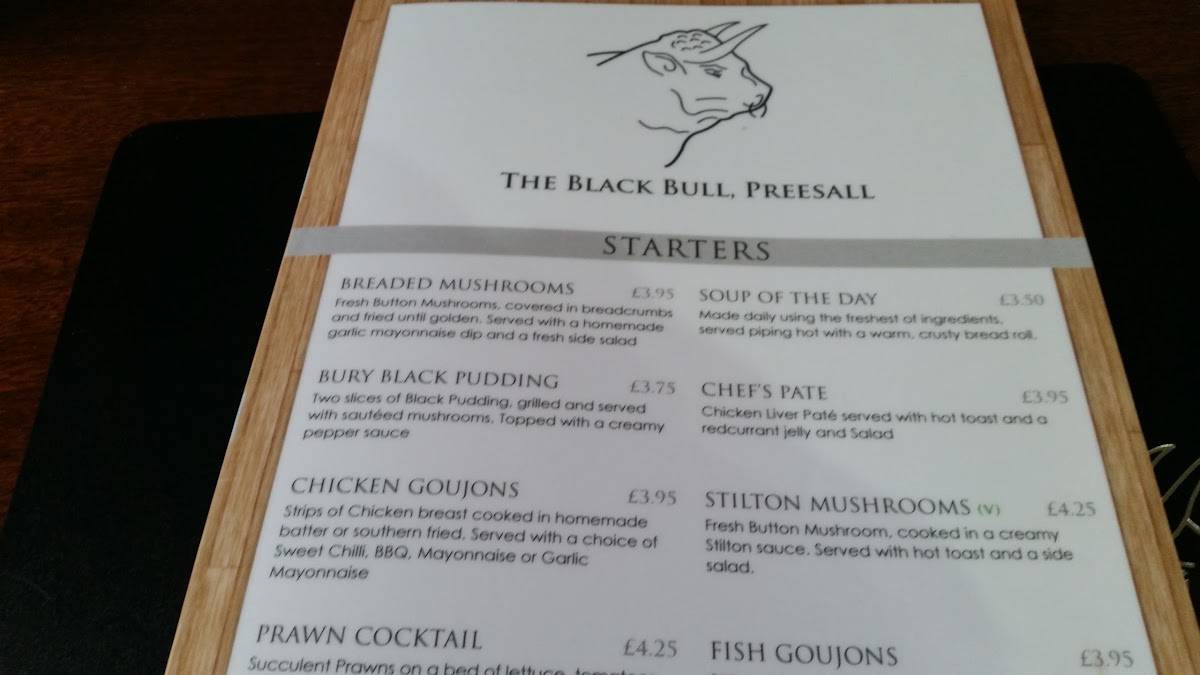 Menu at Black Bull pub & bar, Preesall