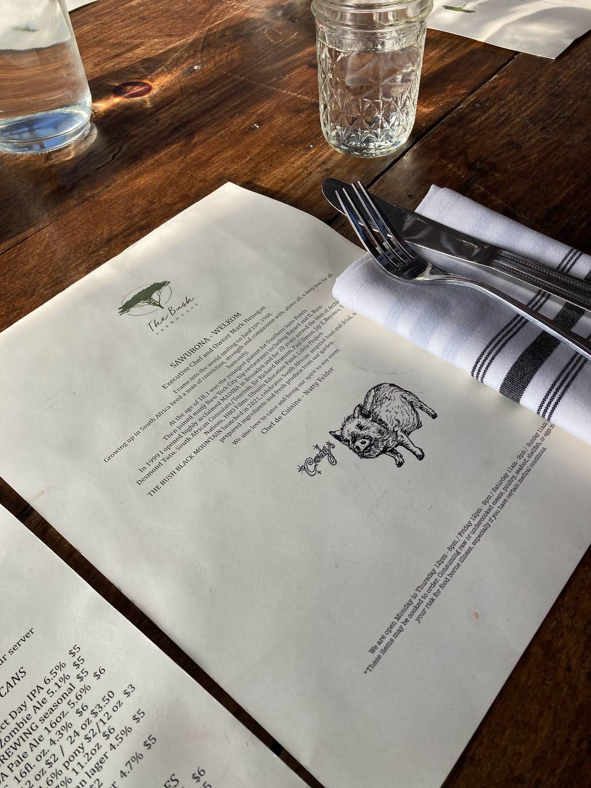 Menu at Bush Farmhouse pub & bar, Black Mountain