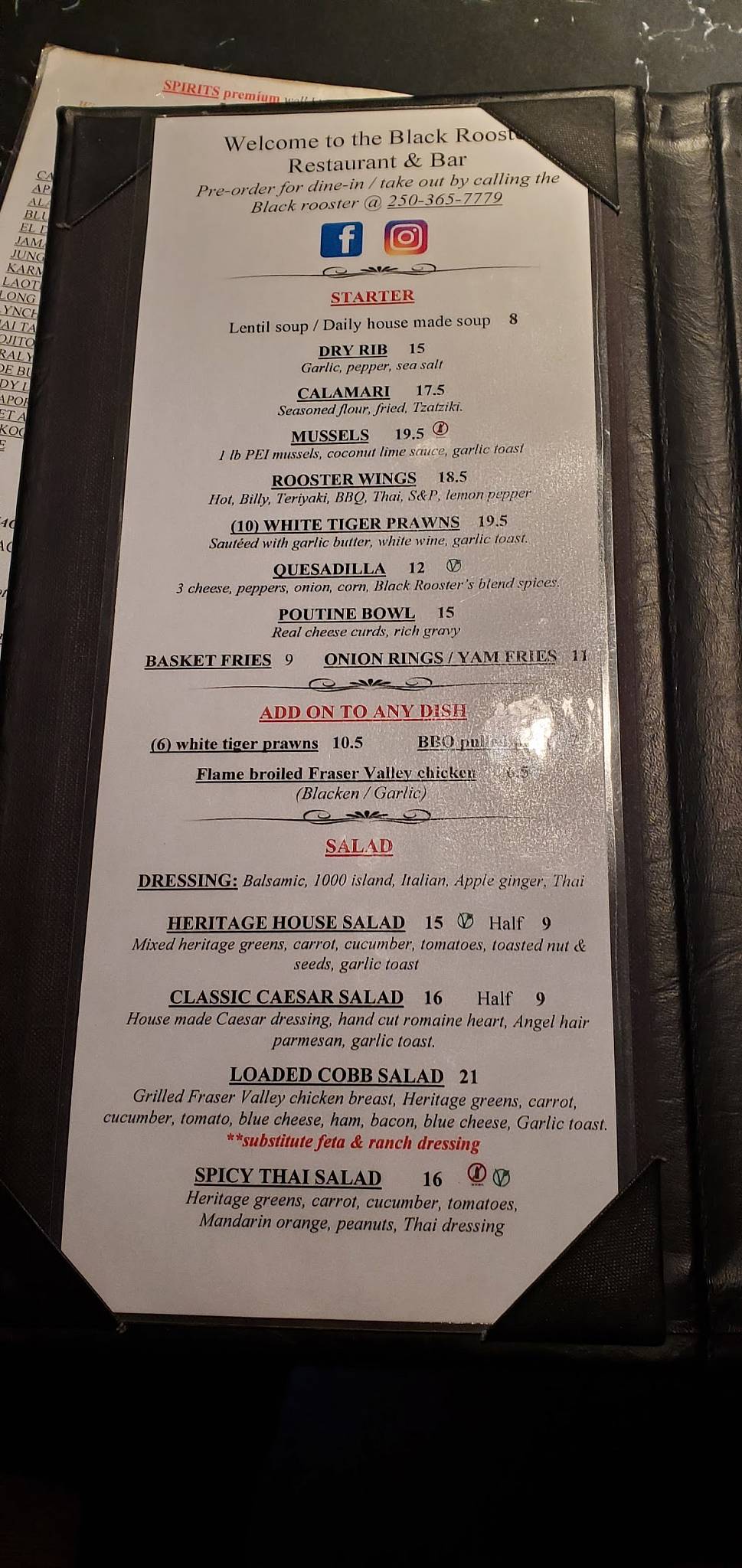 Menu at Black Rooster Classic Bar & Grill, Castlegar