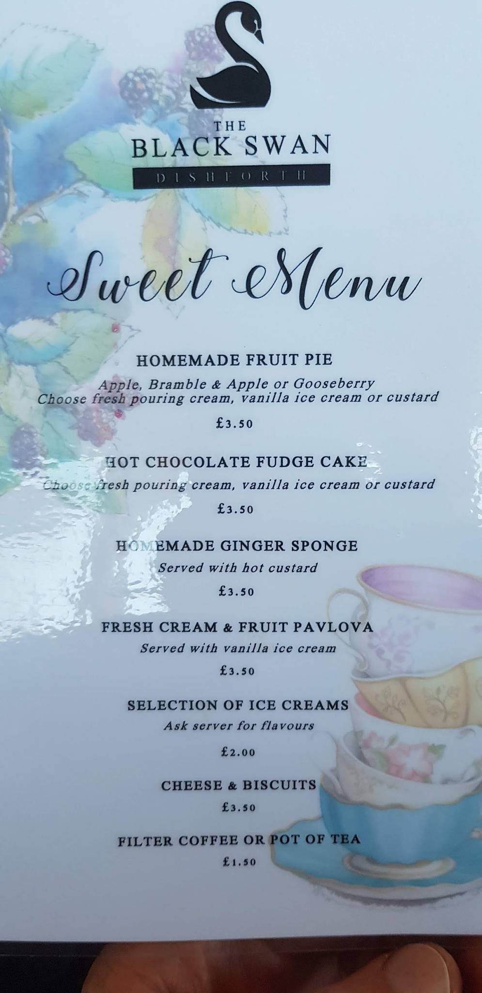 Menu at Black Swan pub & bar, Dishforth, Main Street