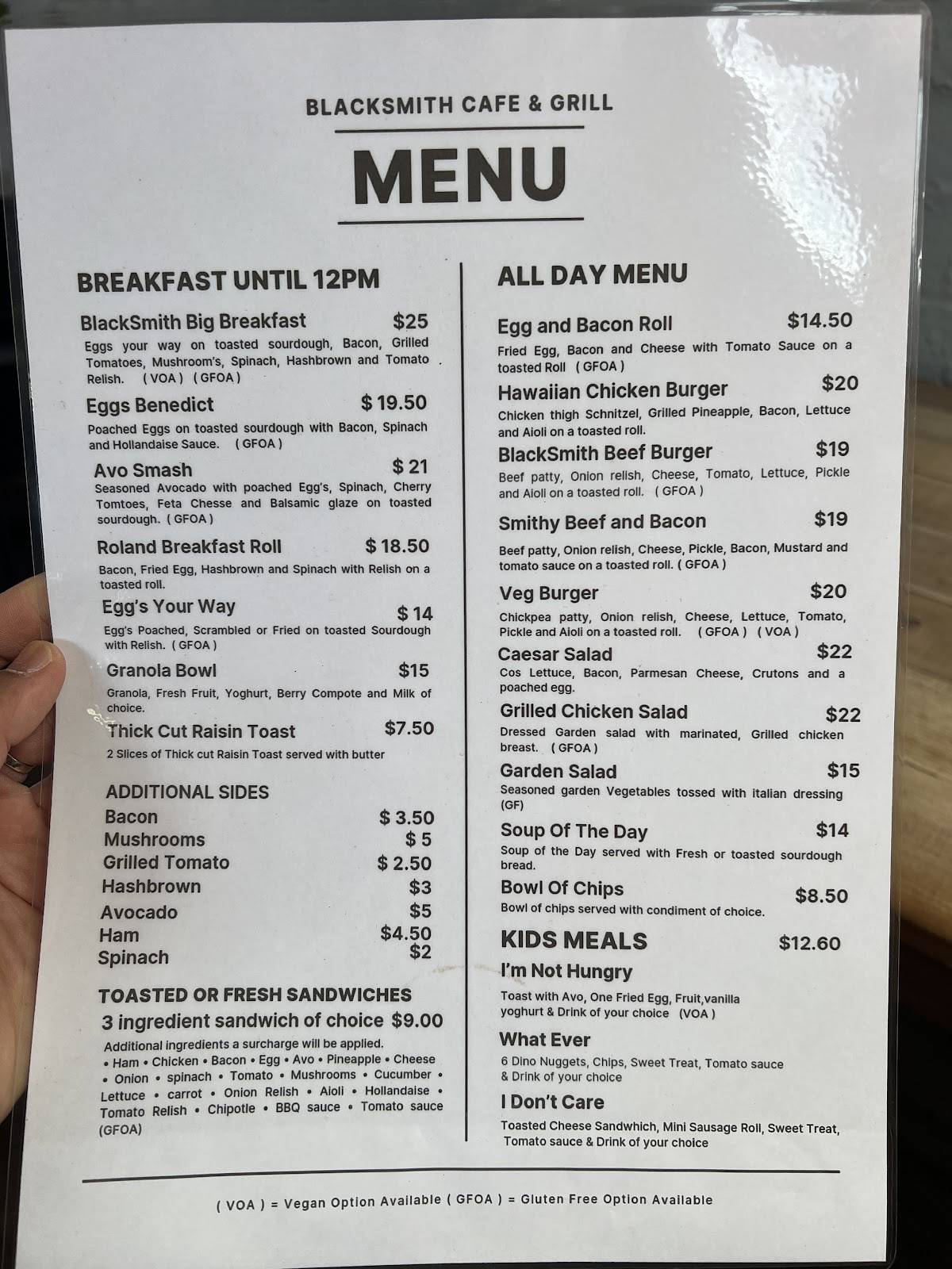 Menu at Blacksmith Cafe & Grill, Sheffield
