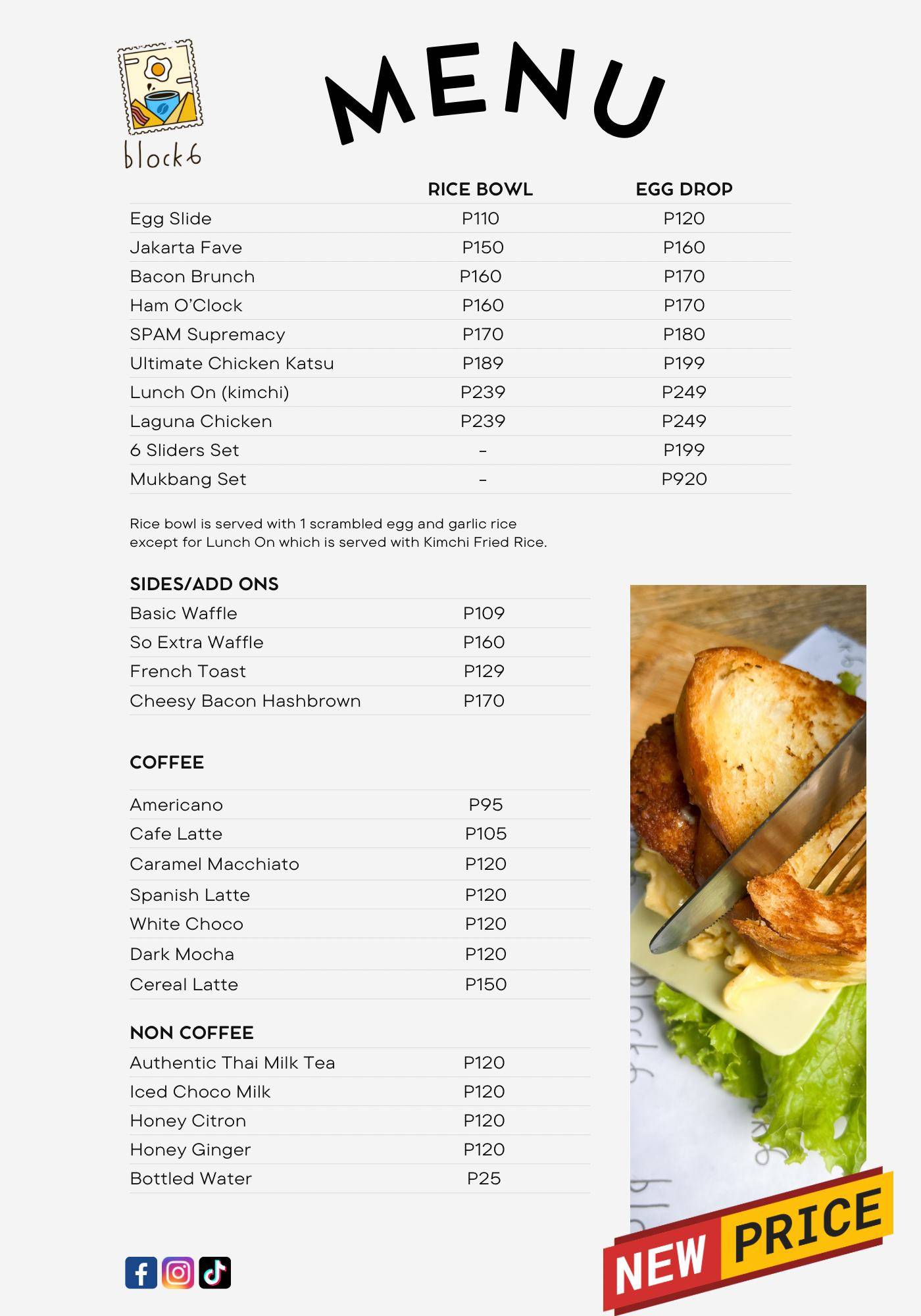 Menu at Egg Drop by Block 6 Cafe, Mandaluyong, 817 San Pablo