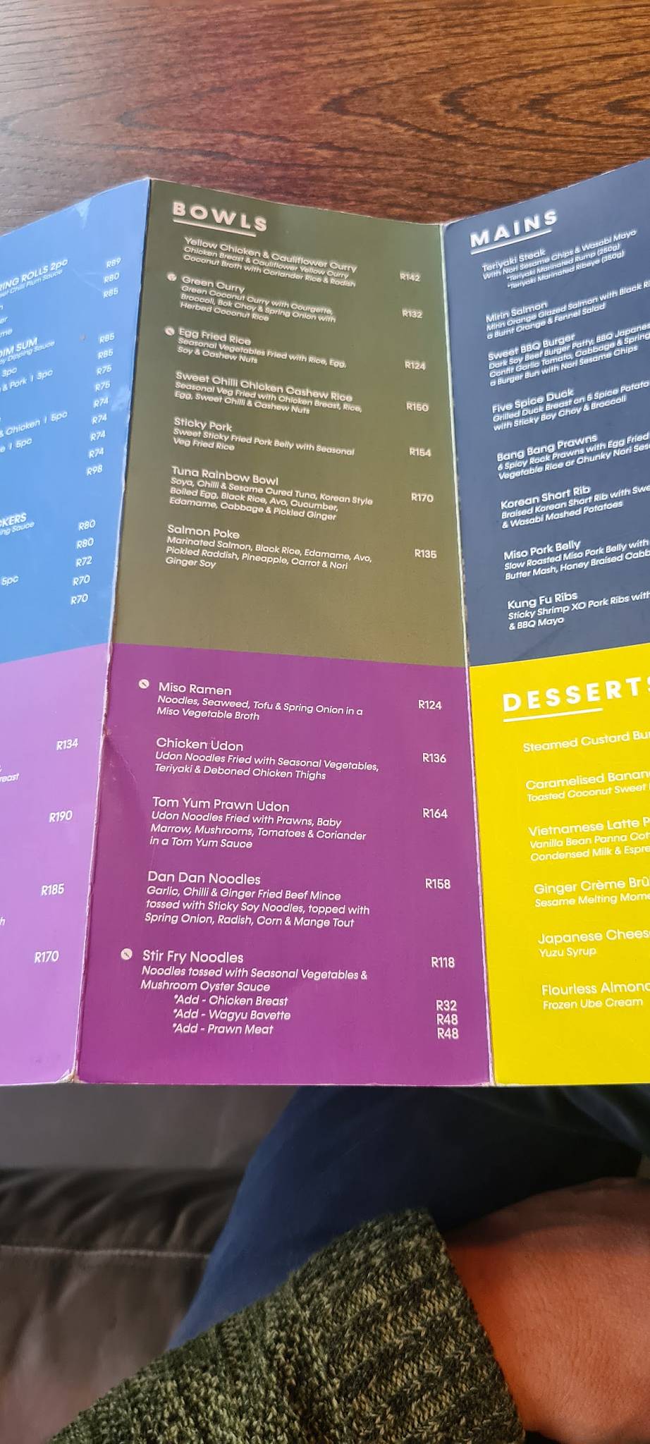 Menu at Blu Bam Boo restaurant, Johannesburg