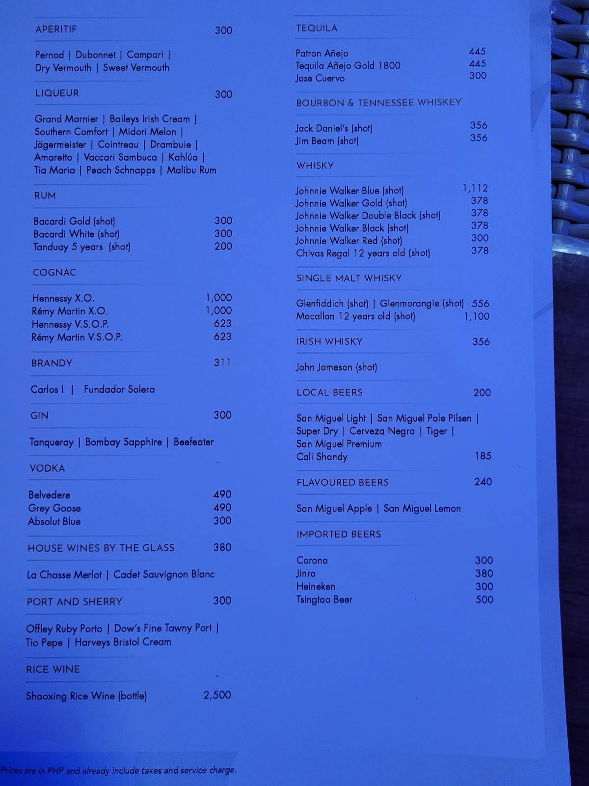 Menu at Blu Bar & Grill, Cebu City, Marco Polo Plaza Cebu