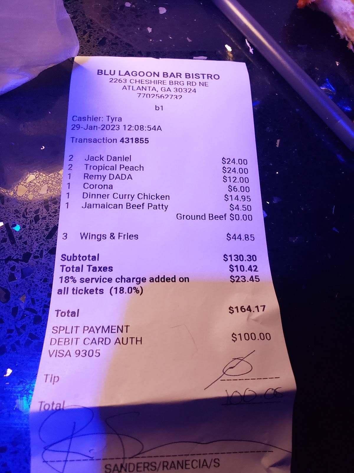 Menu at Blu Lagoon Bar and Bistro, Atlanta