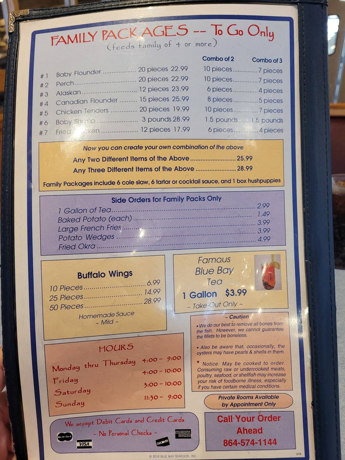 Menu at Blue Bay Seafood restaurant, Spartanburg