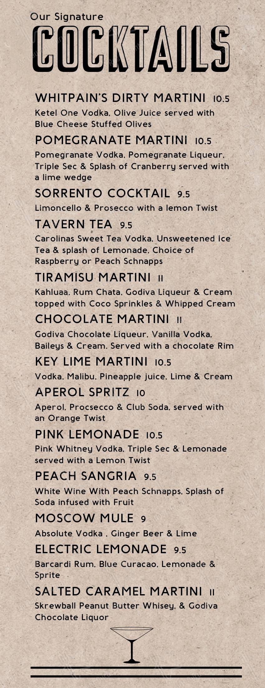 Menu at The Whitpain Tavern restaurant, Blue Bell