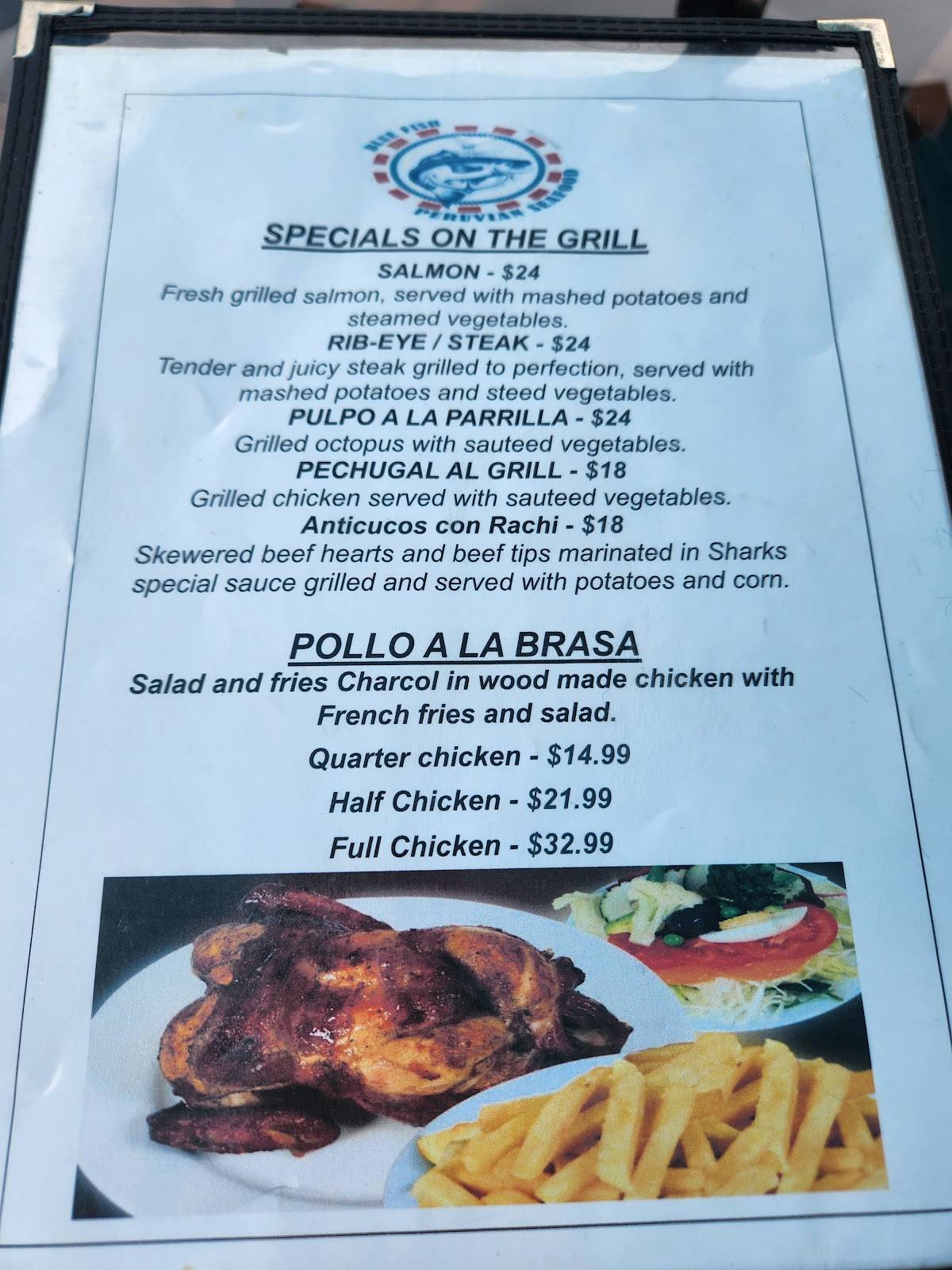 Menu at Blue Fish Peruvian Restaurant Seafood, Pawtucket